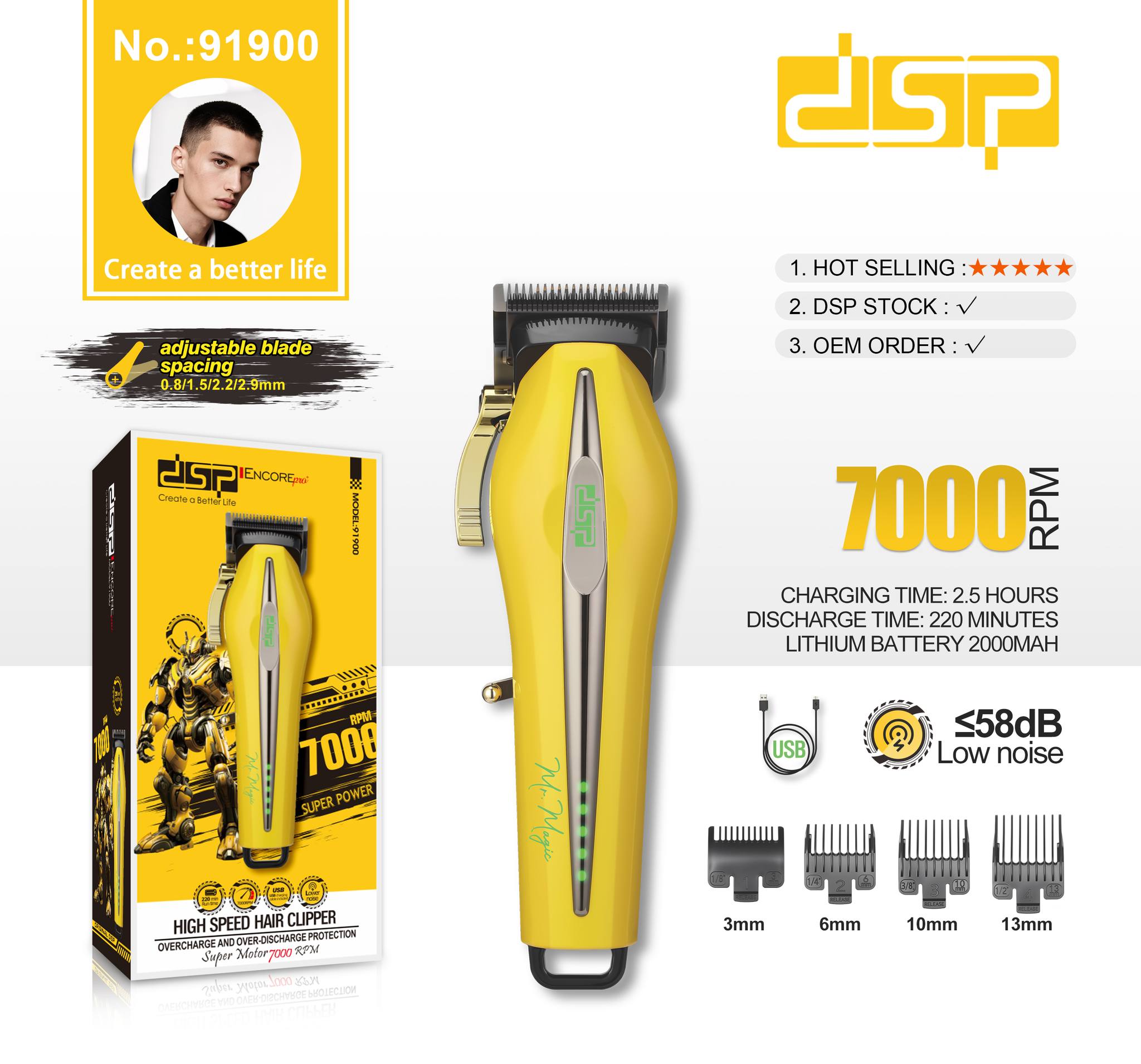 DSP 91900 High Speed Hair Trimmer | 7000 RPM Motor | 2000 mAh Lithium ...